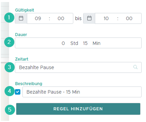 Regel: Bezahlte Pause – TimeRocket – Tutorial