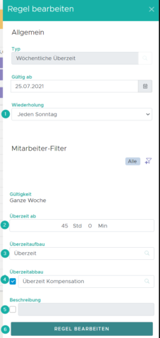 Regel: Wöchentliche Überzeit – TimeRocket – Tutorial