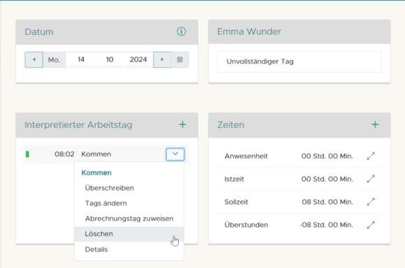 Zeitmeldungen bearbeiten / korrigieren – TimeRocket – Tutorial